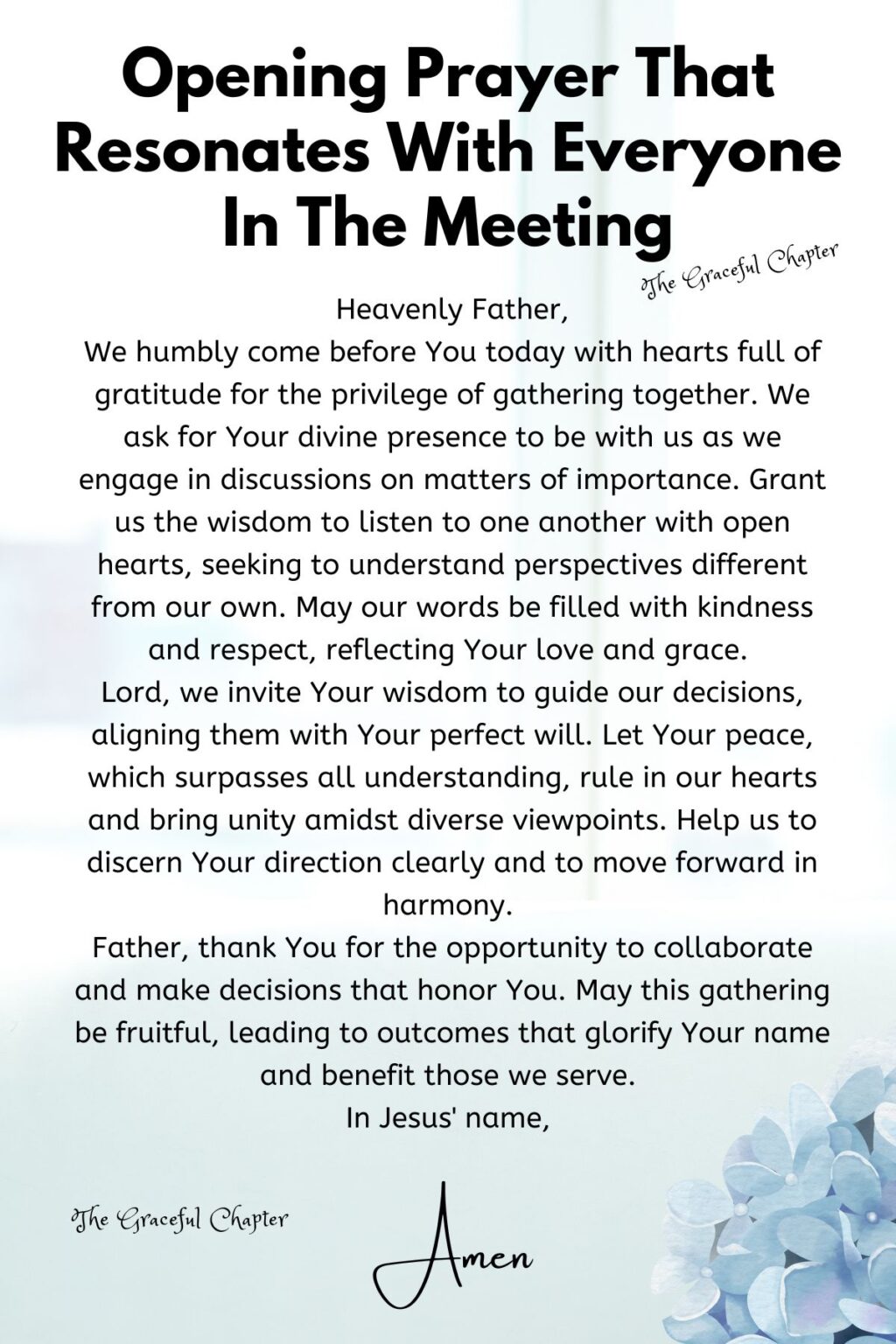 Opening Prayers For Meetings - The Graceful Chapter
