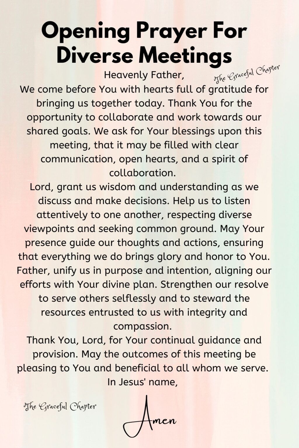Opening Prayers For Meetings - The Graceful Chapter