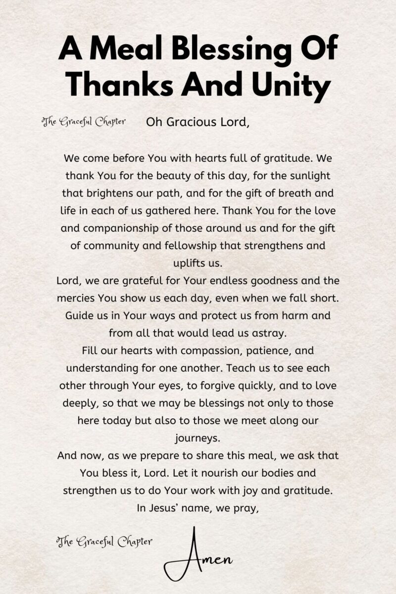 A Meal Blessing Of Thanks And Unity - The Graceful Chapter
